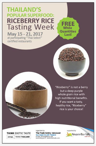 Thai Riceberry Tasting Week Starts May 15 in Vancouver - GlobalEAT